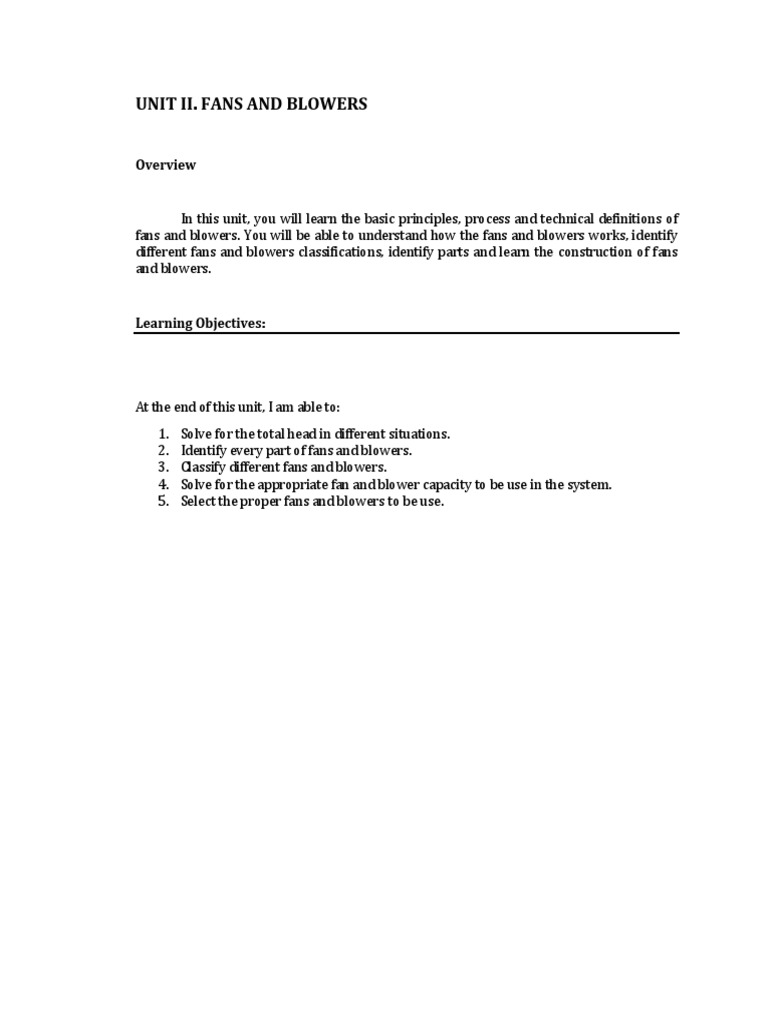 Fans and Blowers: Principles and Calculations | PDF