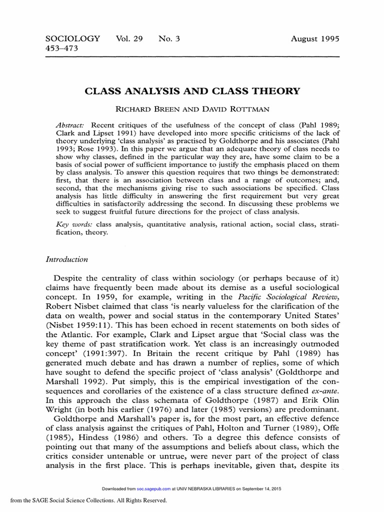 Class Analysis and Class Theory | PDF | Social Science