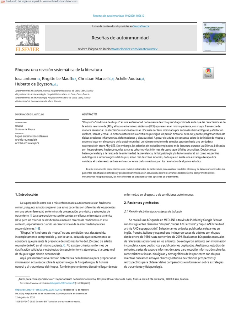 Rhupus Revision 2020.en - Es | PDF | Artritis Reumatoide | Autoinmunidad