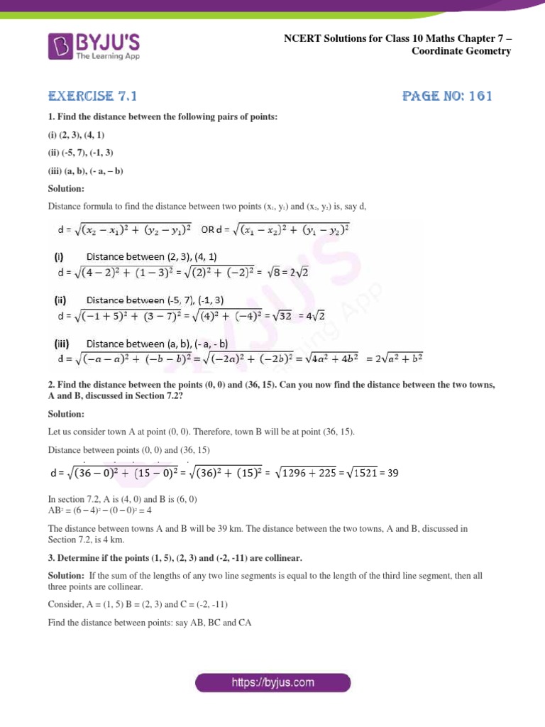 NCERT Solutions For Class 10 Maths Chapter 7 Coordinate Geometry | PDF | Area | Euclidean Geometry