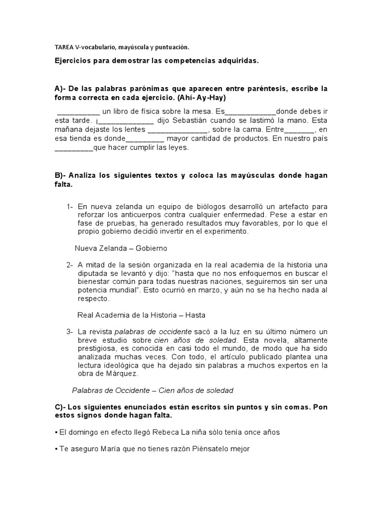 Tarea V-Vocabulario, Mayúscula y Puntuación | PDF | Puntuación