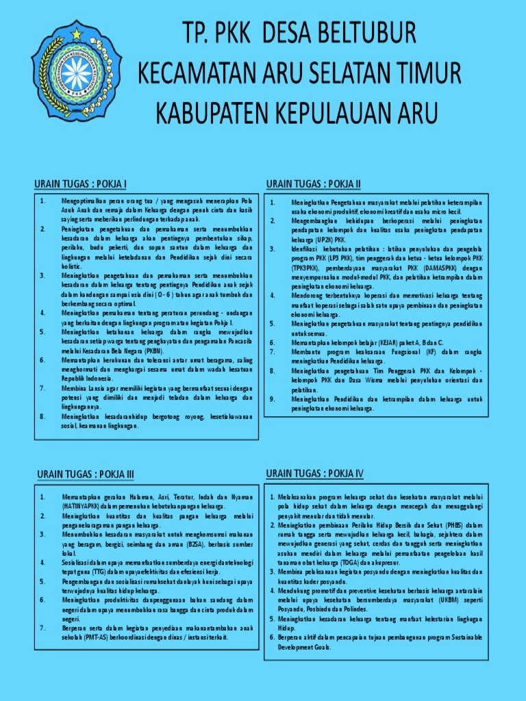 Tugas dan Fungsi Pokja PKK 1-4 | PDF