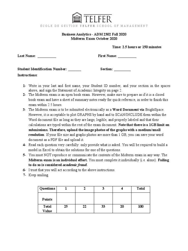 Sample Online Midterm | PDF | Academic Dishonesty | Linear Programming