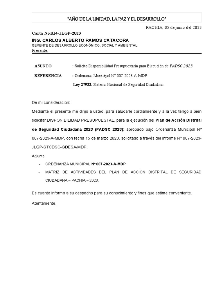 Carta 014 Jose Luis Gonzalo Pari | PDF