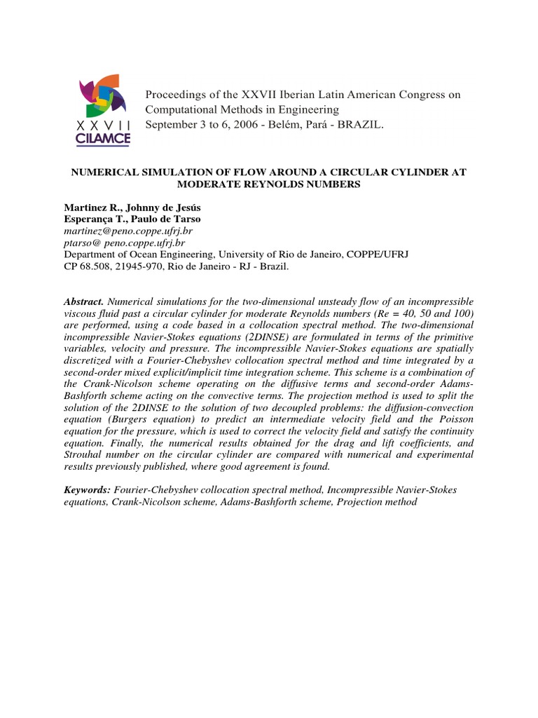 Numerical Simulation of Flow Around A Circular Cylinder at Moderate ...