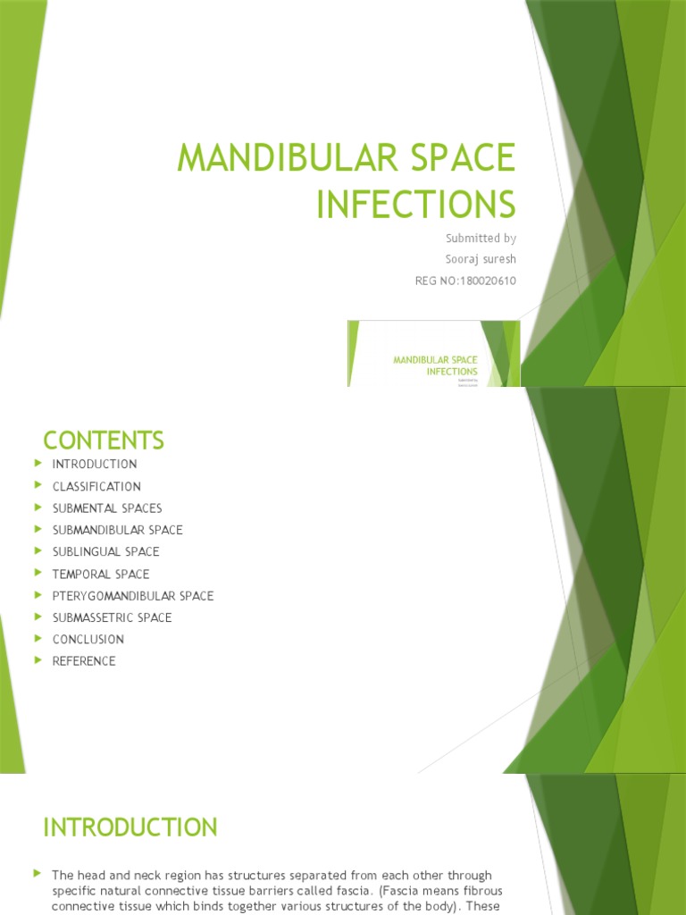 Mandibular Space Infections Guide | PDF | Tongue | Anatomy