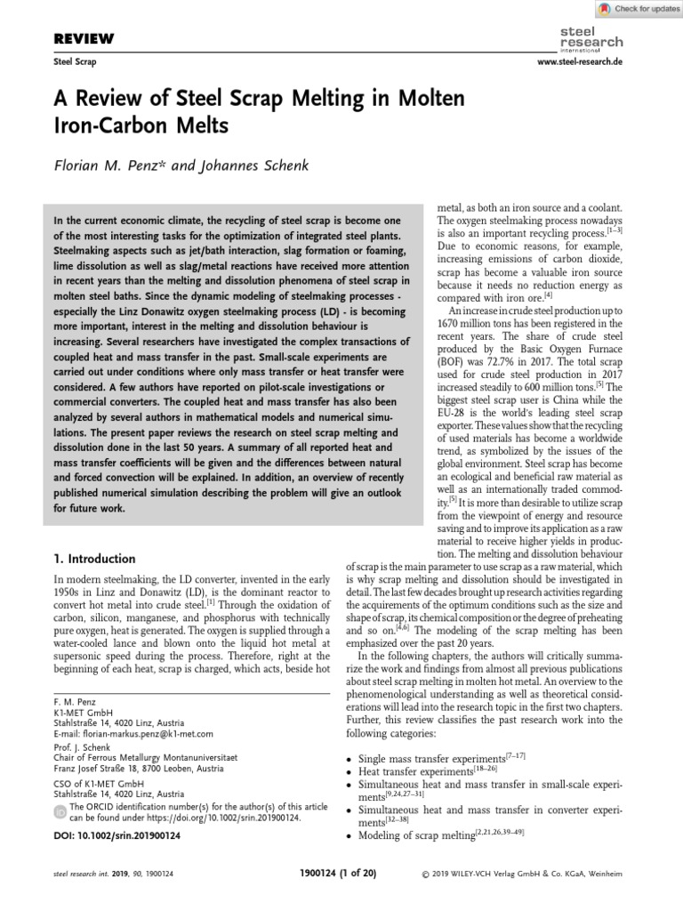 A Review of Steel Scrap Melting in Molten Iron-Carbon Melts | PDF ...