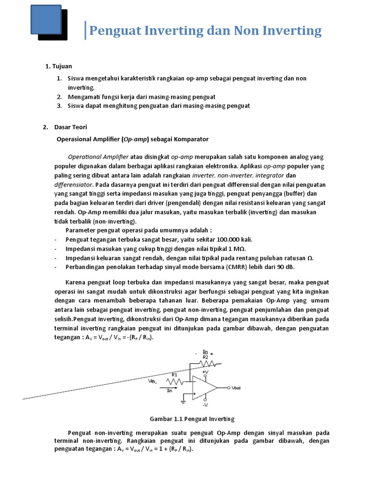 Jobsheet Pre2 Op Amp 2 1 Inverting 2 2 Non Inverting Pdf