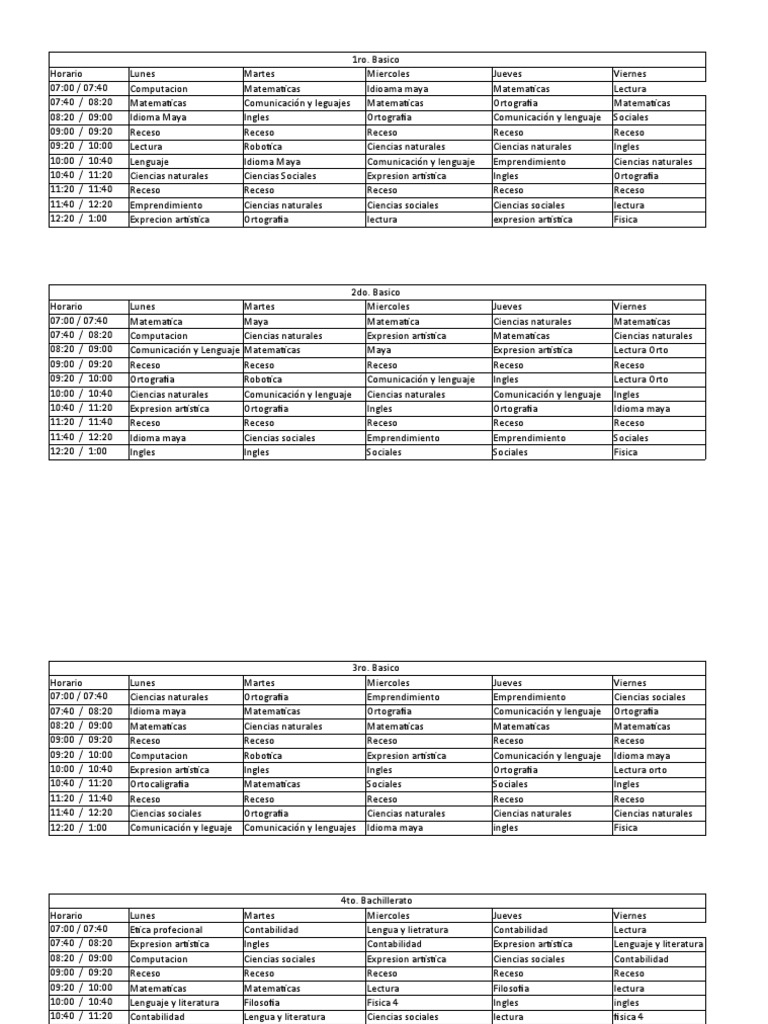 Horarios de 1ro, 2do y 3ro Basico Bach 4to y 5to 2023 Corregido | PDF | Science | Observación