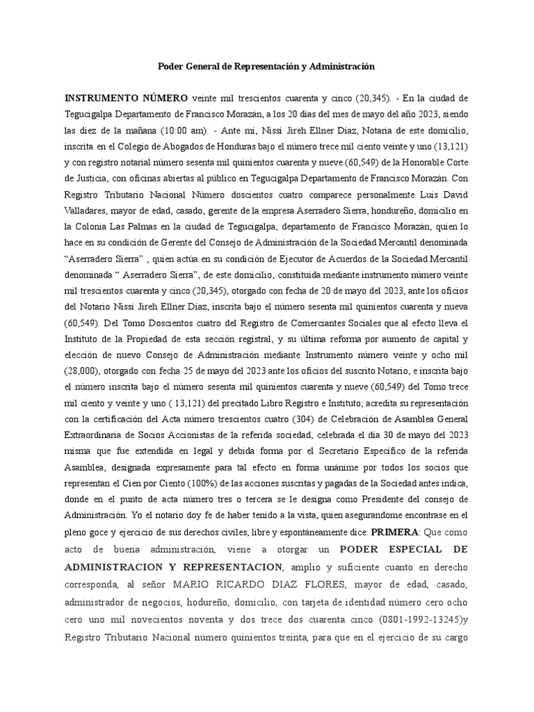 Poder General de Representación y Administración | PDF | Sociedad de ...