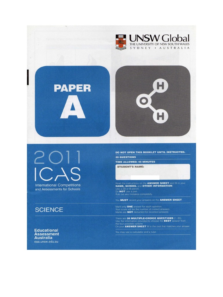 Icas Paper A - Science - 2011 | PDF