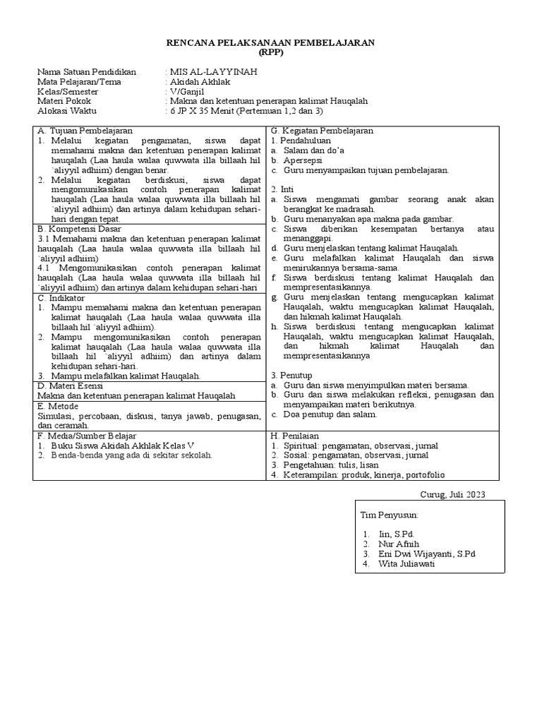 RPP Akidah Akhlak KLS 5 - 2324 | PDF | Kajian Bahasa Asing