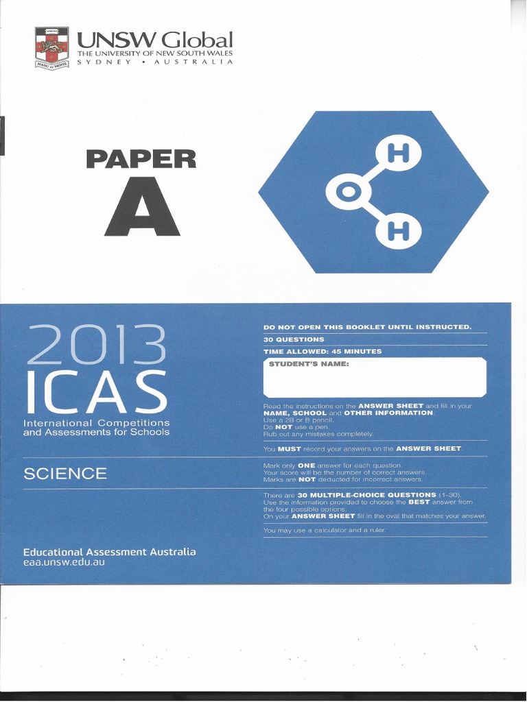 Icas Paper A - Science - 2013 | PDF
