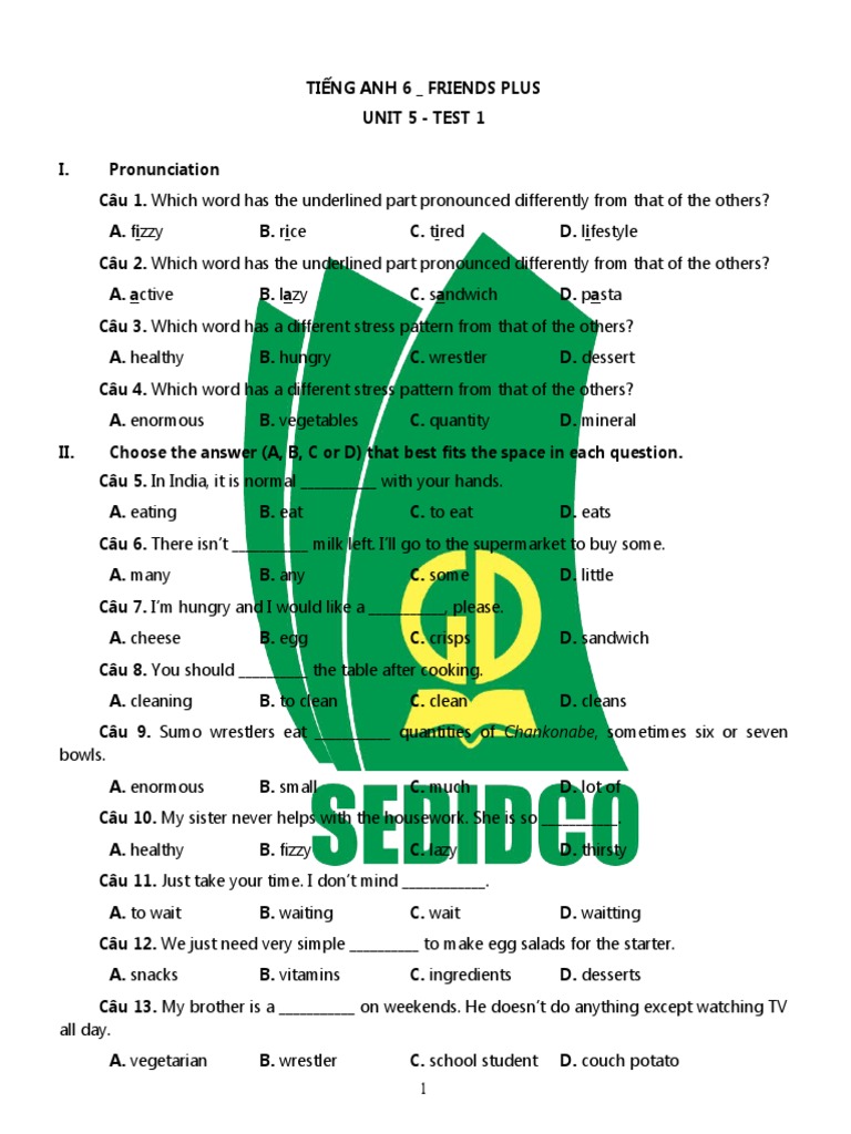 Friends Plus 6 Unit 5 Test 1 | PDF | Meal | Asian Cuisine