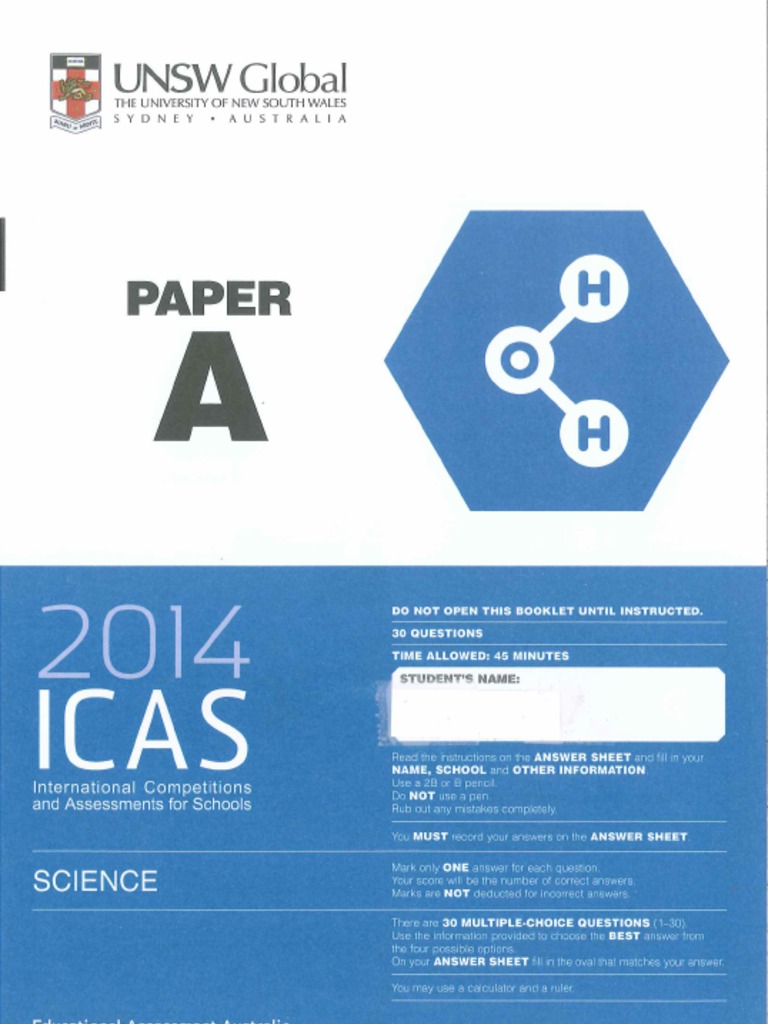 Icas Paper A - Science - 2014 | PDF