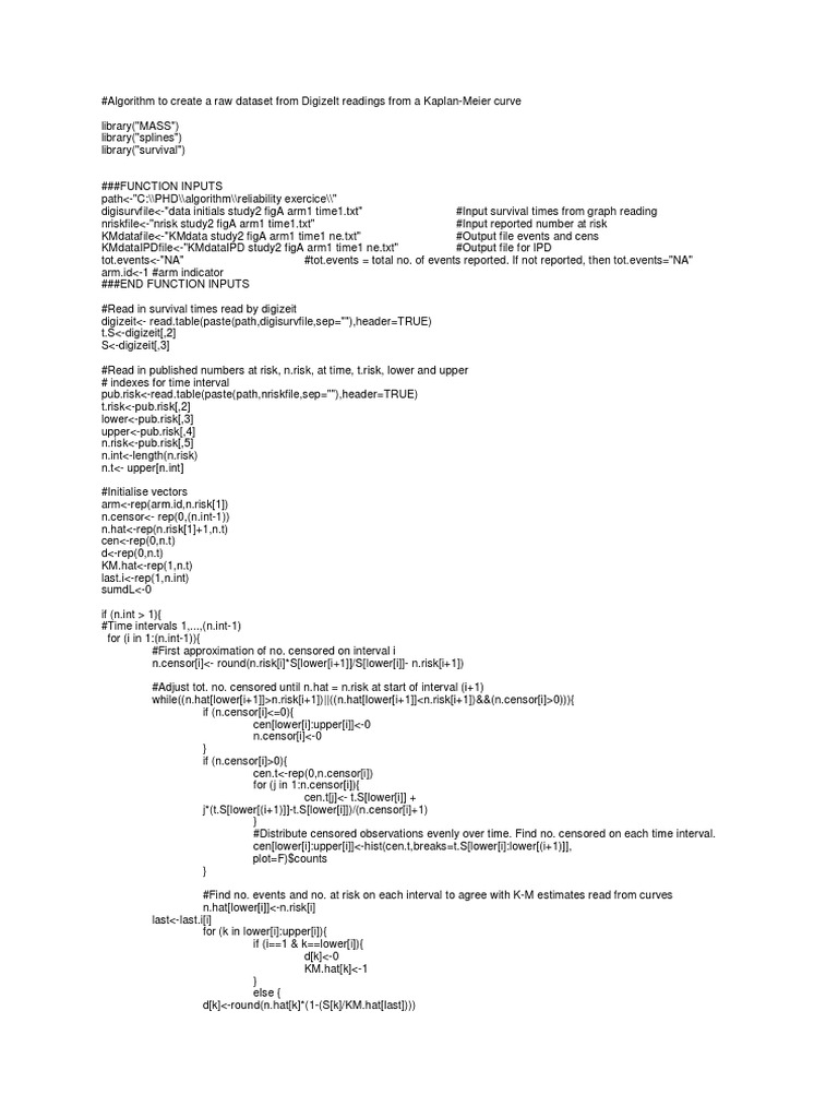 Algorithm To Create A Raw Dataset From DigizeIt Readings From A Kaplan-Meier Curve | PDF ...