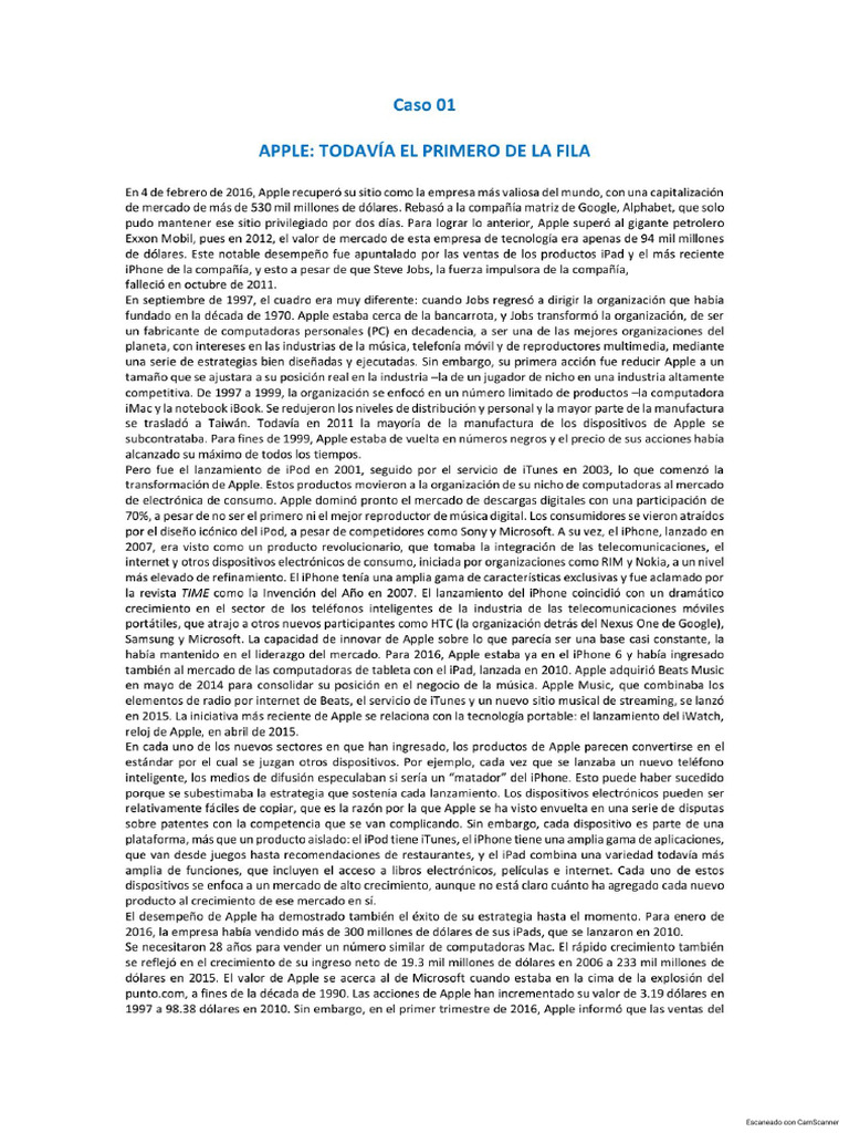 Caso 1 - APPLE TODAVÍA EL PRIMERO DE LA FILA | PDF