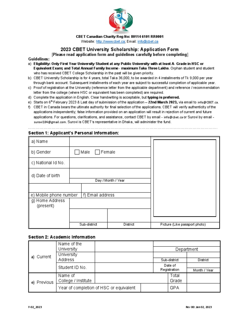 2023 CBET-University-Scholarship-Application-Form F02 2023 Rev 00 02-01 ...