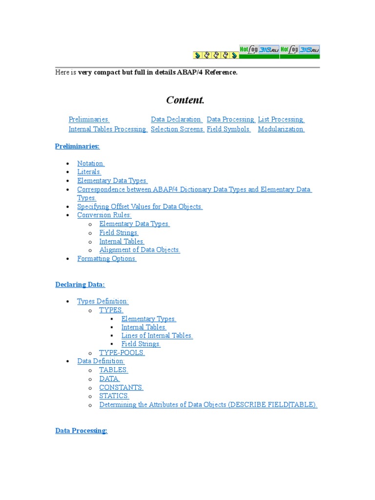 ABAP Compact But Full in Details | PDF | Data Type | Subroutine