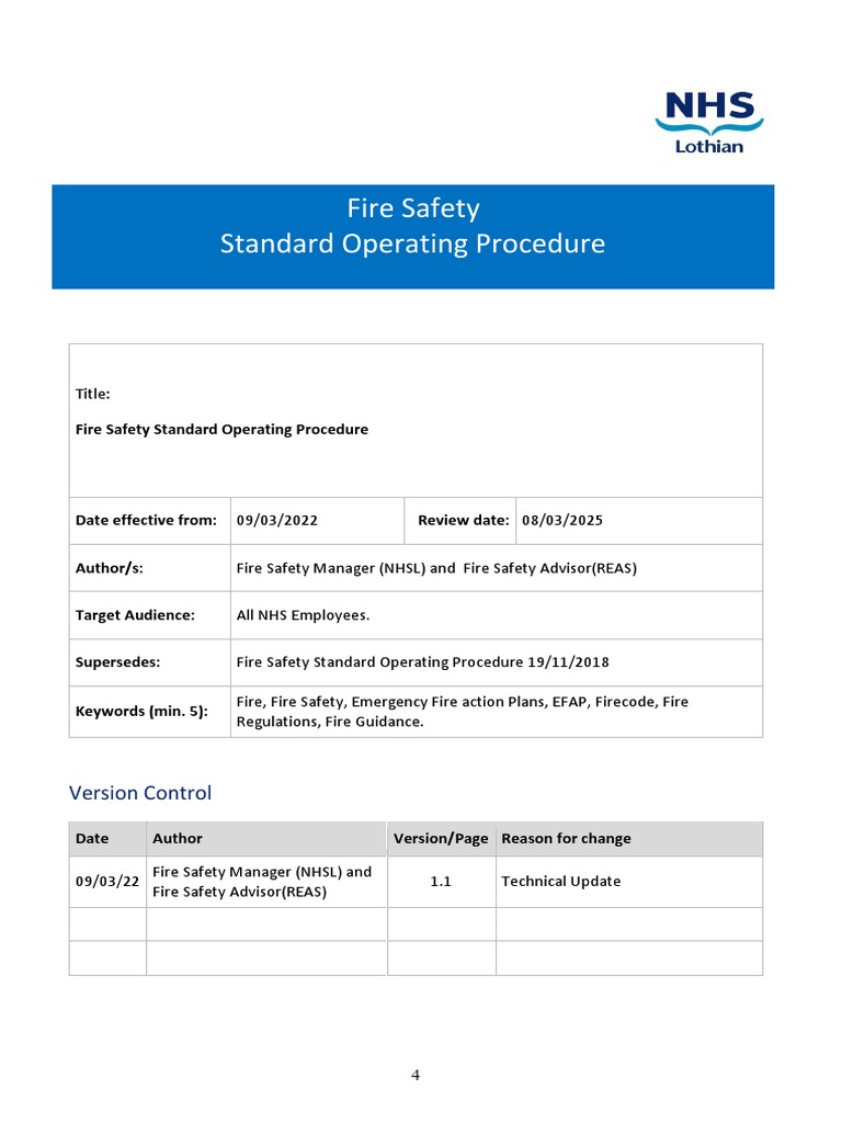 Fire Safety Standard Operating Procedure | PDF