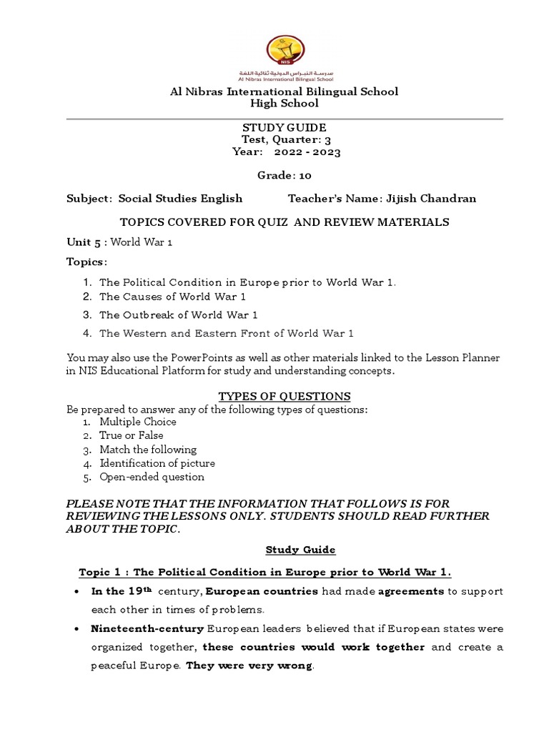 g10 Study Guide Test - q3 | PDF