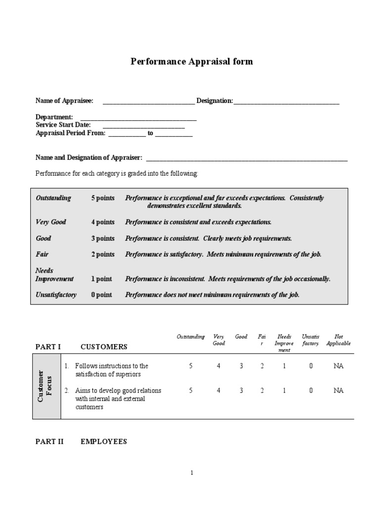 Performance Appraisal Form For Staff | PDF