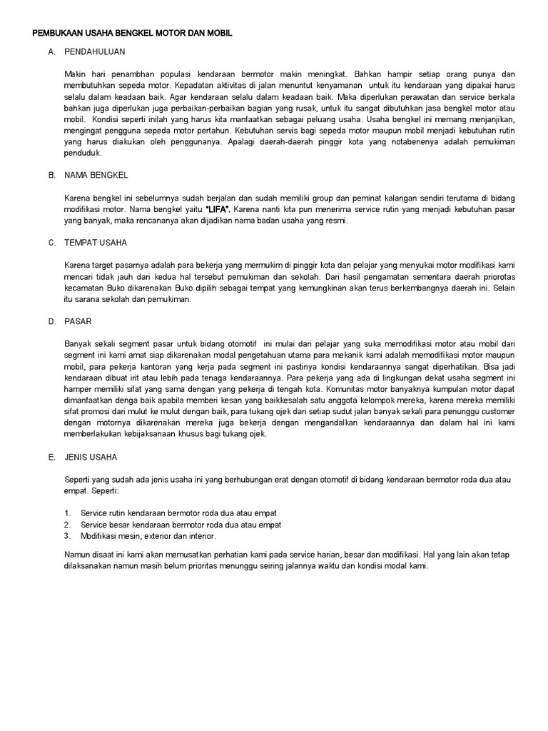 Proposal Bengkel | PDF