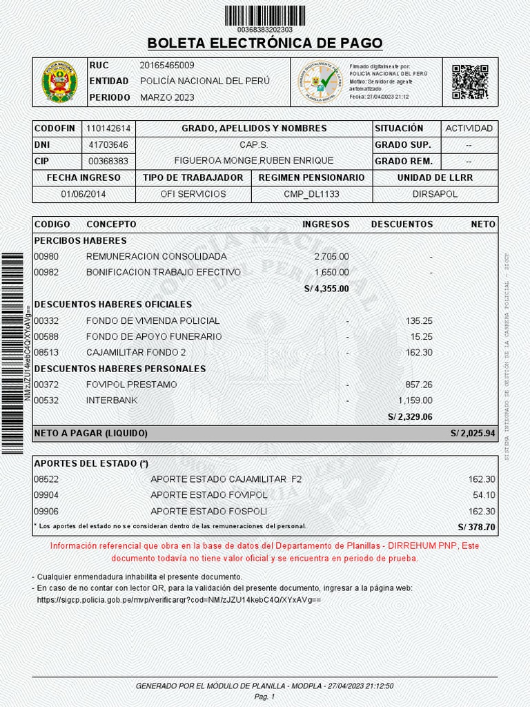 Planilla Mes Marzo | PDF