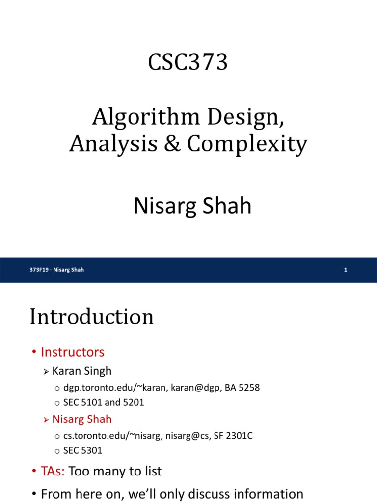 CSC373 Algorithm Design, Analysis & Complexity Nisarg Shah | PDF ...