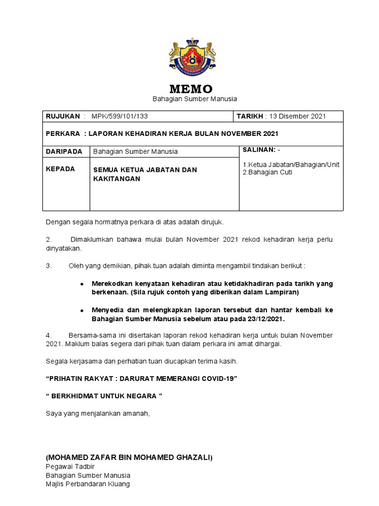 Memo Rekod Kehadiran Kerja | PDF