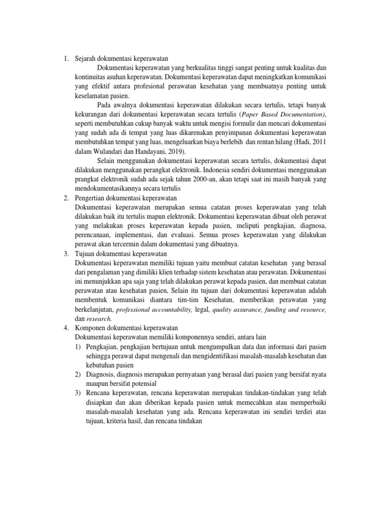 Dokumentasi Keperawatan: Sejarah, Tujuan, dan Standar | PDF