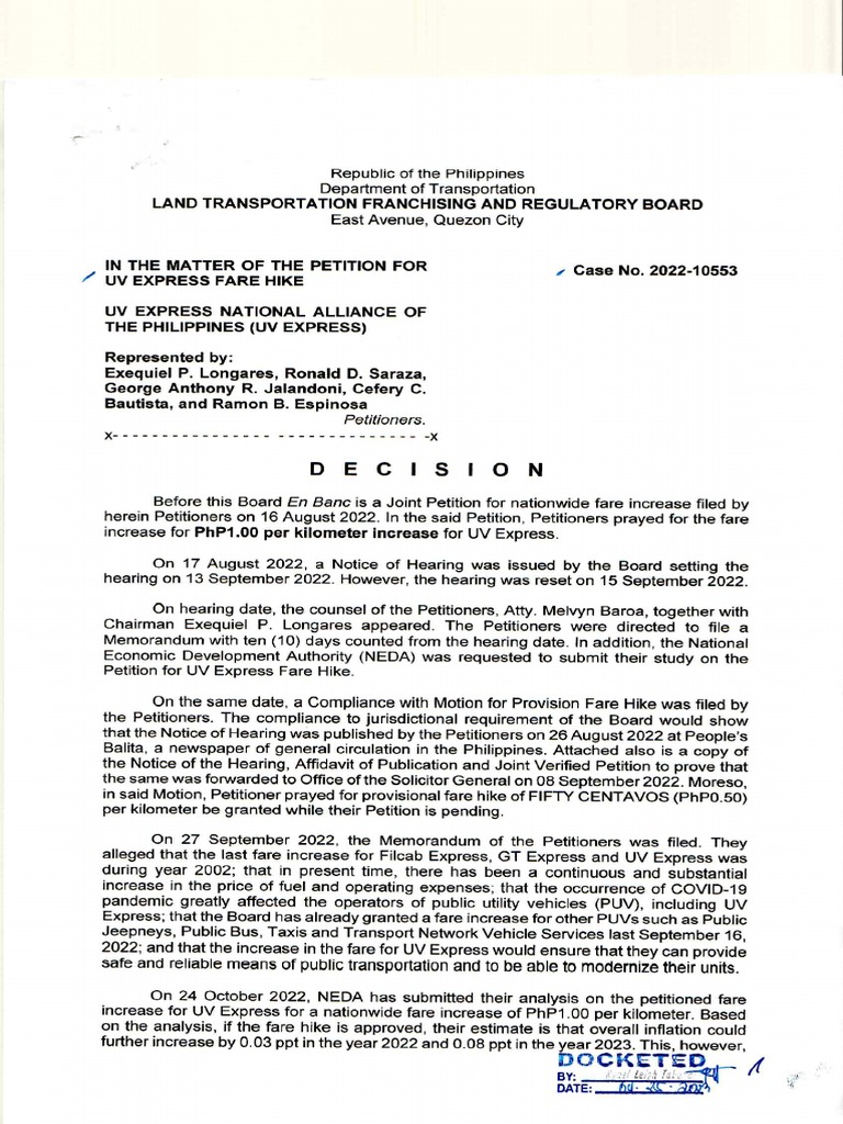 UV Express Fare Hike | PDF