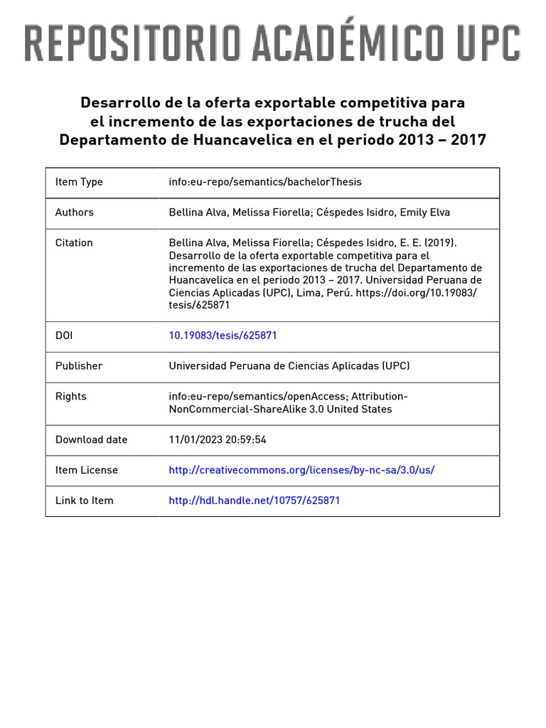 Desarrollo de La Oferta Exportable Competitiva para El Incremento de Las Exportaciones de Trucha ...