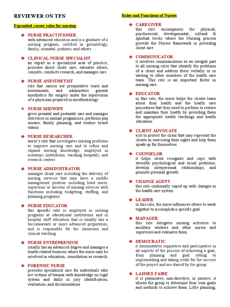 Reviewer On TFN Edited | PDF | Nursing | Patient