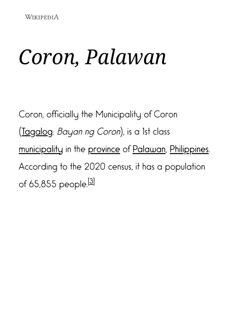 Coron, Palawan - Wikipedia | PDF