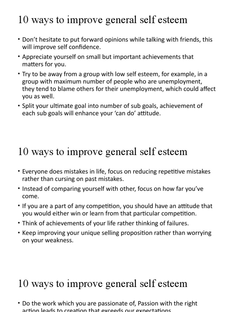 10 Ways To Improve General Self Esteem | PDF 10 Ways To Improve General Self Esteem | PDF