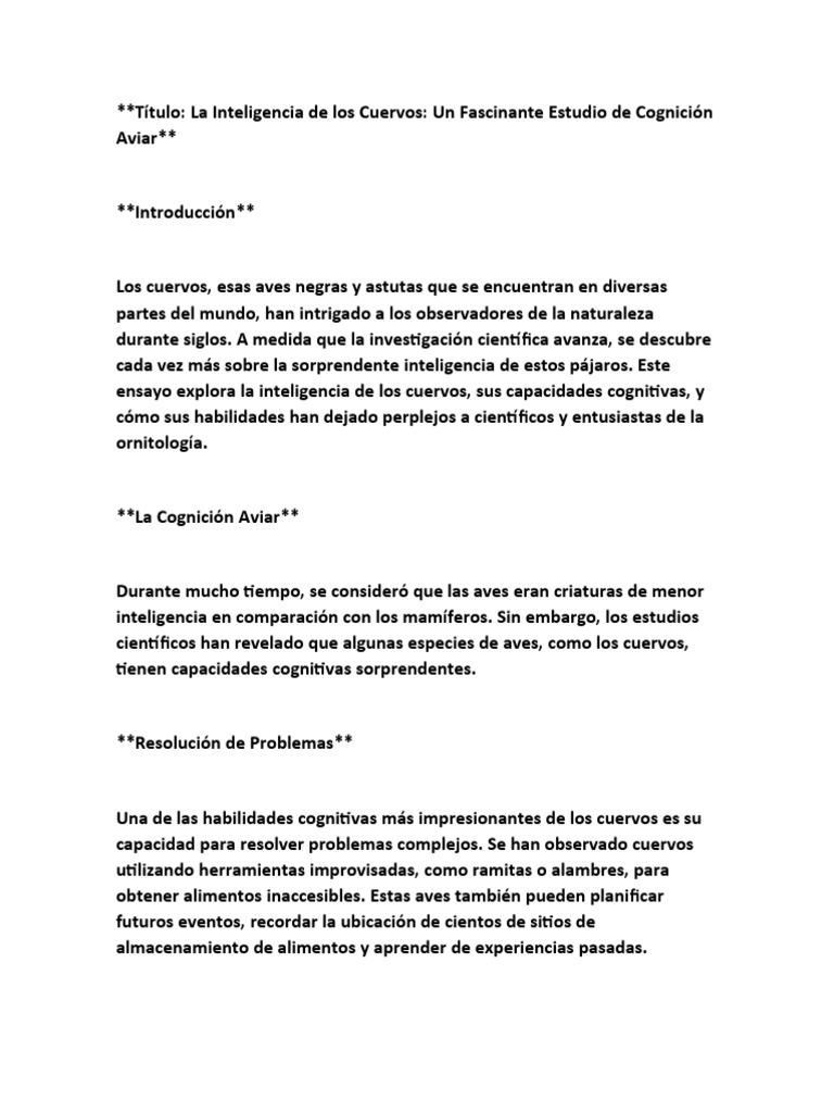 Inteligencia y Cognición en Cuervos | PDF