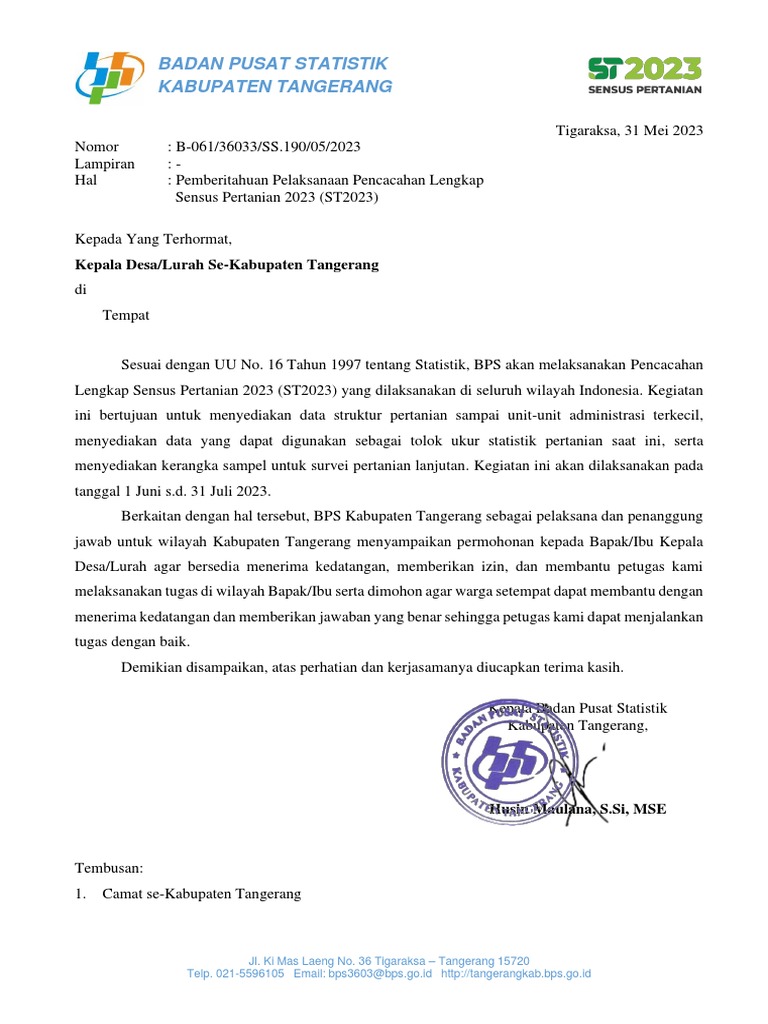B-061 Surat Pemberitahuan Kegiatan ST2023 Ke Desa | PDF
