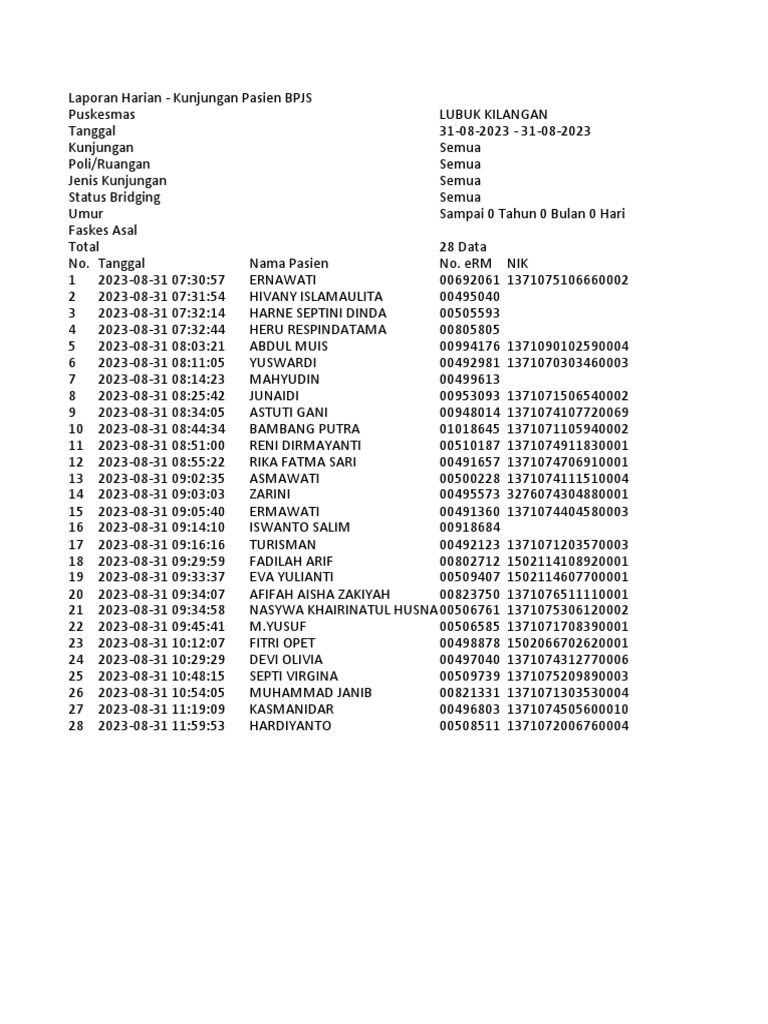 Laporan - Kunjungan Pasien BPJS | PDF