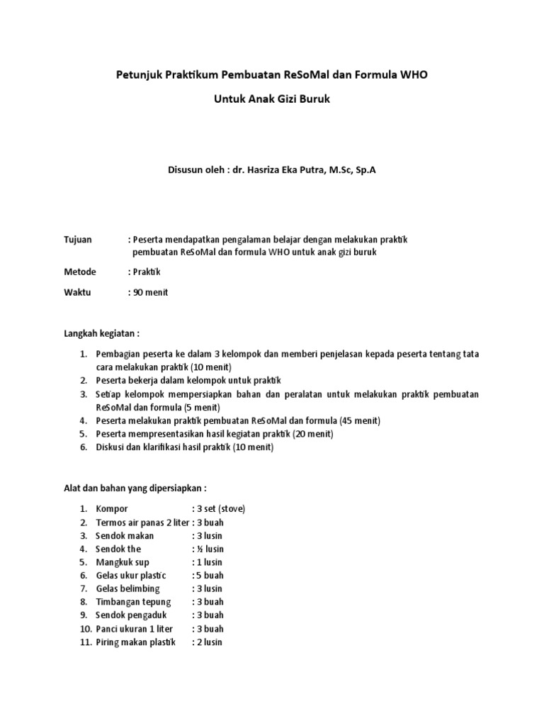 Pembuatan ReSoMal untuk Gizi Buruk | PDF
