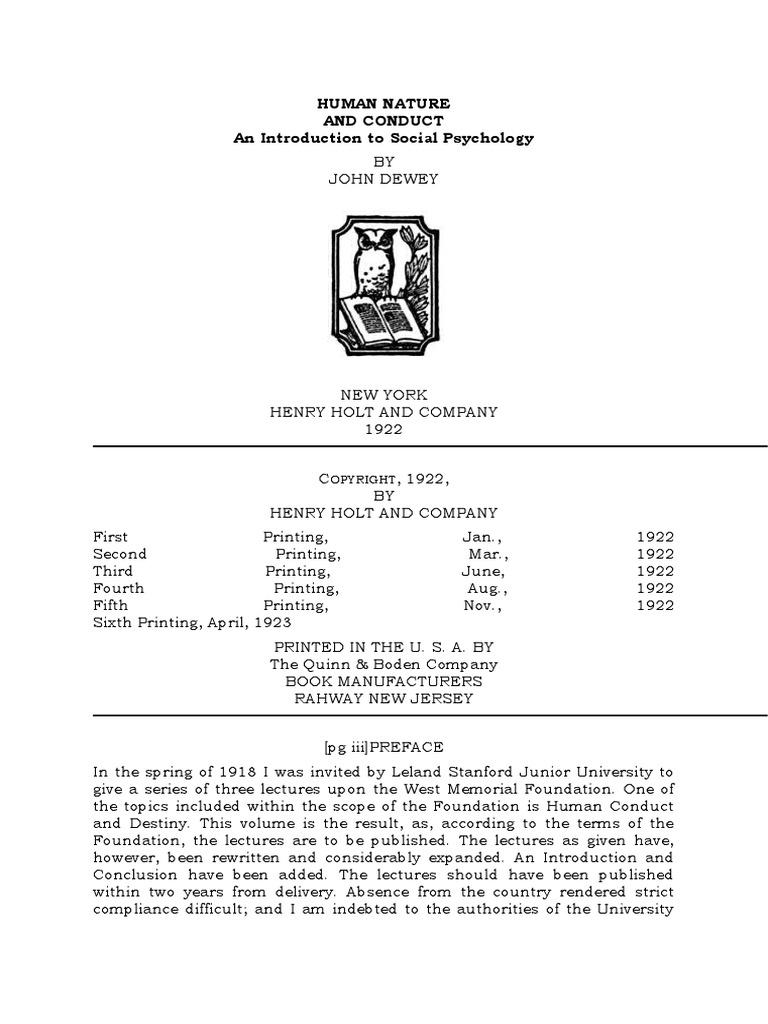 Dewey, John - Human Nature and Conduct | PDF | Human Nature | Free Will