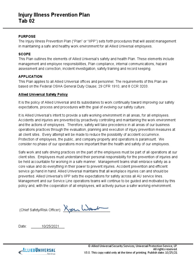 Tab 002 - Injury Illness Prevention Plan | PDF | Occupational Safety ...
