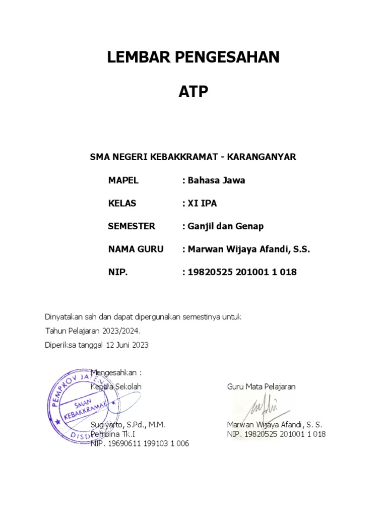 Lembar Pengesahan Atp | PDF