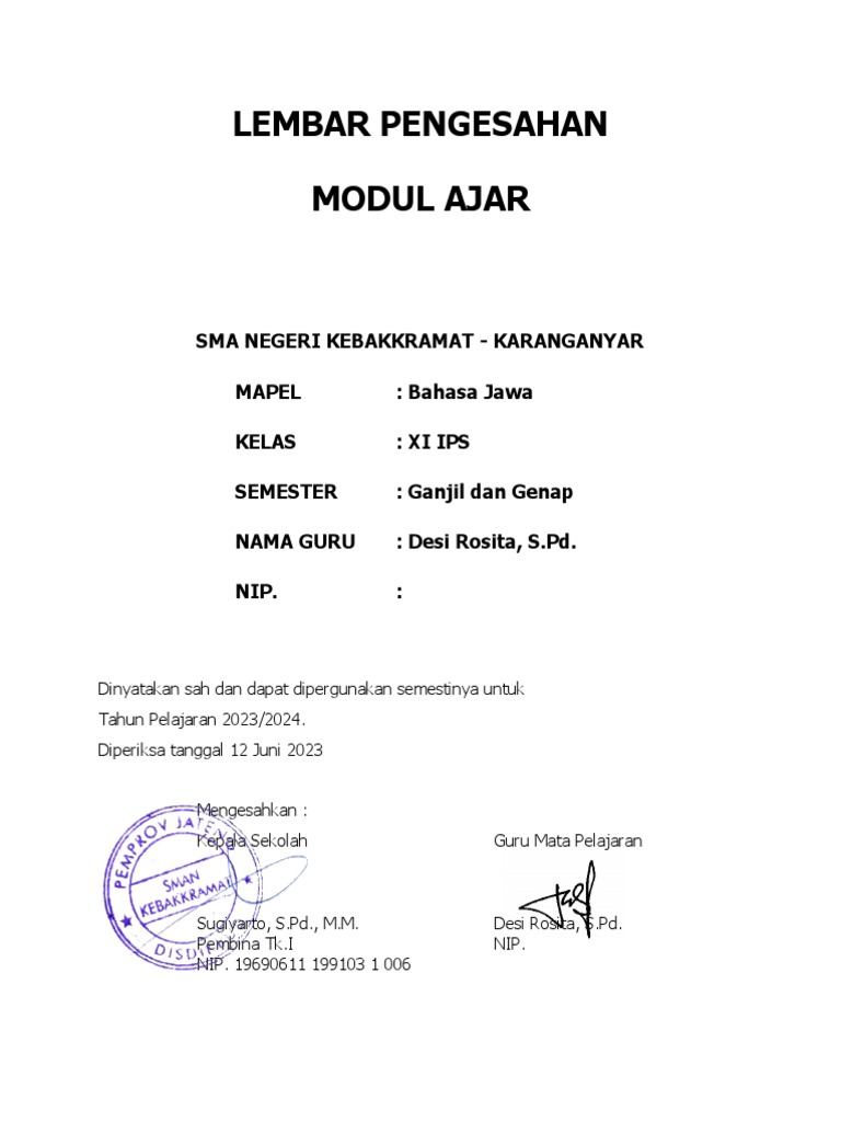 Lembar Pengesahan Modul Ajar | PDF | Karier & Perkembangan