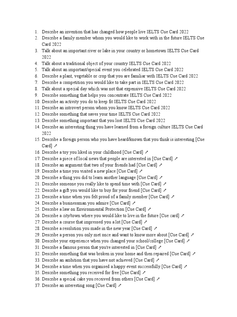 S IELTS Cue Card 2022 | PDF