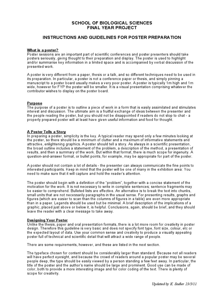 FYP Instructions and Guidelines for Poster Preparation | PDF