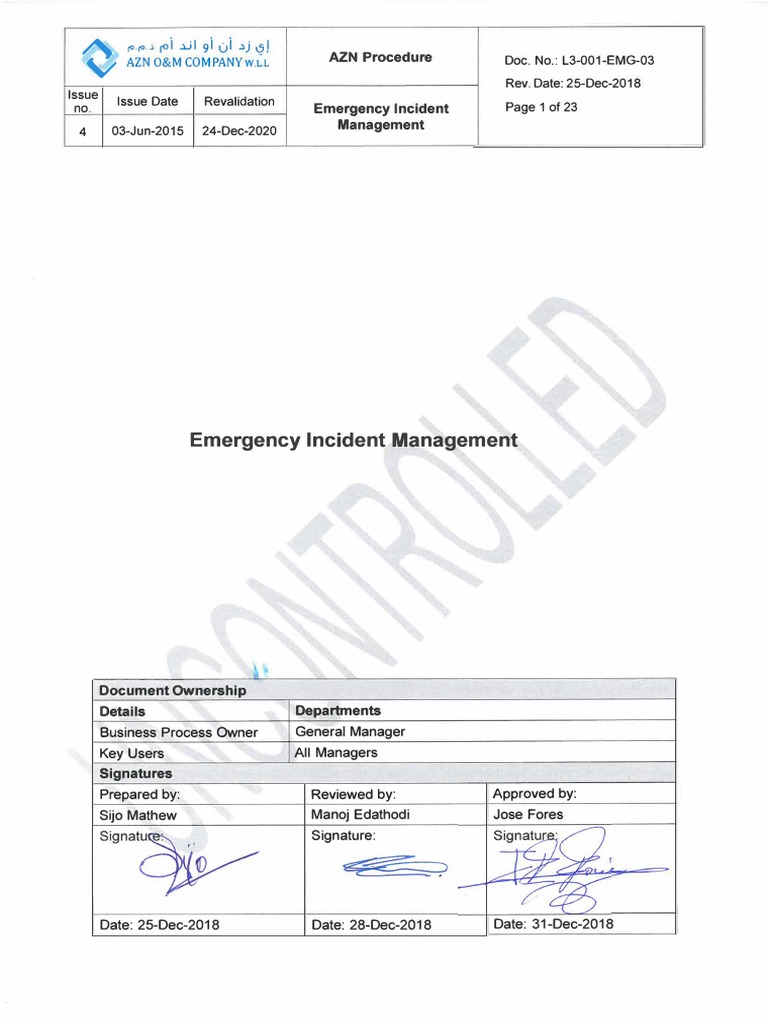L3-001-EMG-03 Emergency Incident Management. | PDF | Emergency | Emergency Evacuation