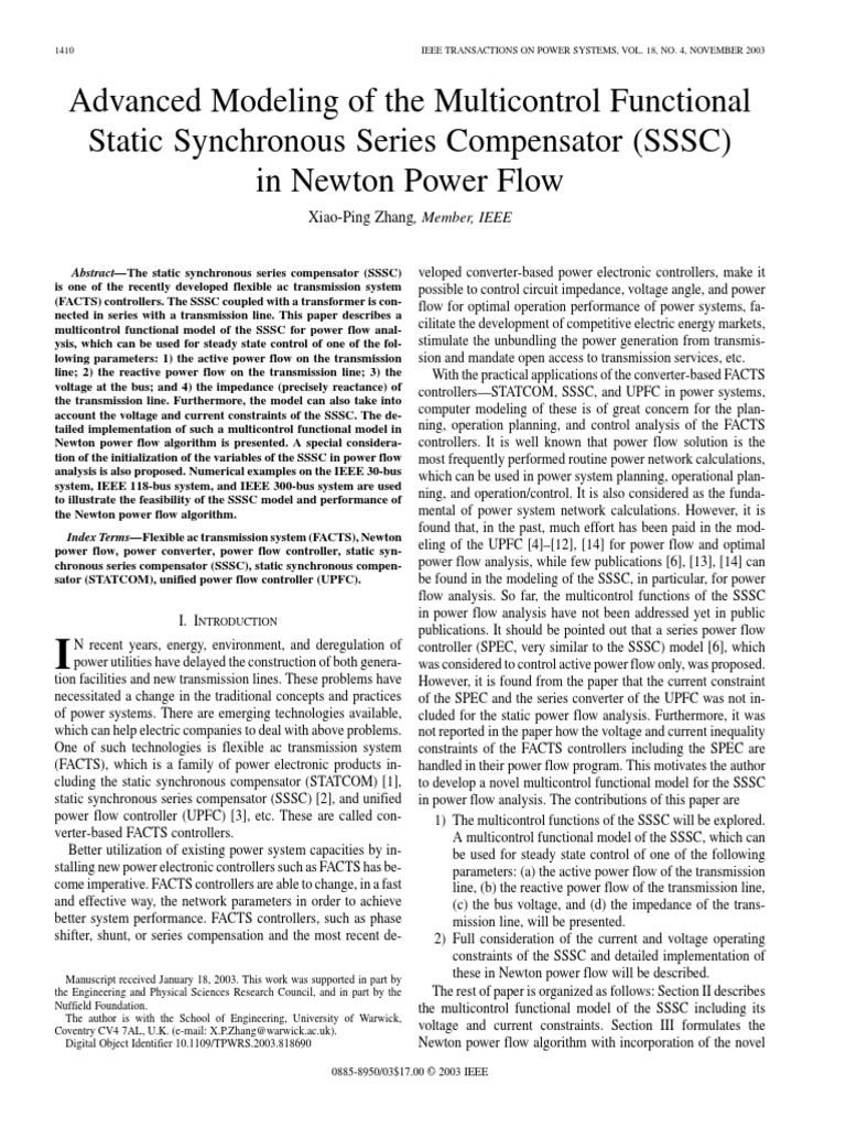 Advanced Modeling Of The Multicontrol Functional Static Synchronous Series Compensator Pdf