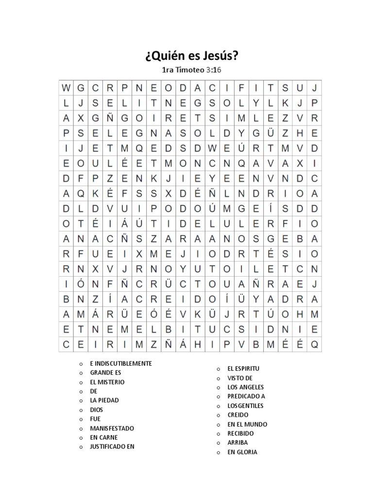 Sopa De Letras Quien Es Jesús Pdf