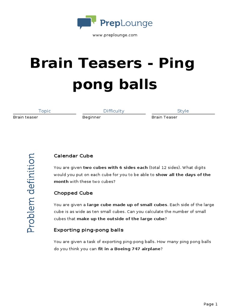 Case - Brain Teasers - Ping Pong Balls | PDF
